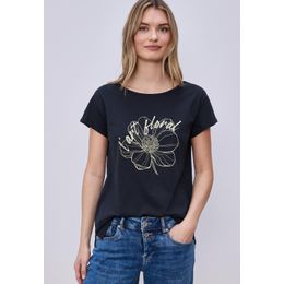 Street One Damen Rundhalsshirtshadowed navy, Gr. 42, bedruckt, Jersey, Obermaterial: 100% Baumwolle, Shirts, Sommershirt mit floralem Artwork