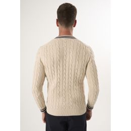 FELIX HARDY Herren V-Ausschnitt-Pullover "Basic-Pullover mit V-Ausschnitt und Zopfmuster"beige, Gr. XL, 100% Baumwolle, Pullover