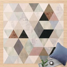 Kork-Teppich - Aquarell-Mosaik mit Dreiecken I - Abstrakt pastell Korkmatte Geometrisch Wohnzimmer Schlafzimmer