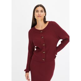 bonprix Damen Strickjacke, rot, Gr. 40, Obermaterial: 80% Viskose, 20% Polyamid, Strickjacken, l&auml;ssig geschnittene Passform, Ripp-Strickart,
