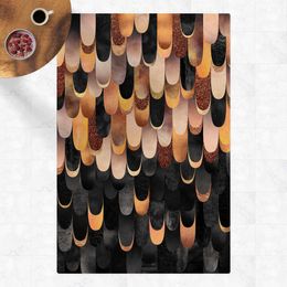 Bilderwelten Kork-Teppich Abstrakt gold originell Aquarell - Federn Bronze Schwarz - Geometrisch Wohnzimmer Schlafzimmer