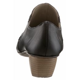 Rieker Damen Hochfrontpumps, Gr. 38, schwarz, Leder, unifarben, Schuhe, Abendschuh, Trichterabsatz, Festtagsschuh, mit Stretcheins&auml;tzen