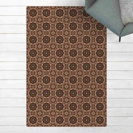 Bilderwelten Kork-Teppich Illustration schwarz weiss Fliesenoptik - Florale Fliesen schwarz-wei&szlig; - Deko Wohnzimmer Schlafzimmer
