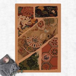 Bilderwelten Kork-Teppich Vintage bunt Blumen Korkmatte - Florales Japanisches Textildesign - Retro Wohnzimmer Schlafzimmer