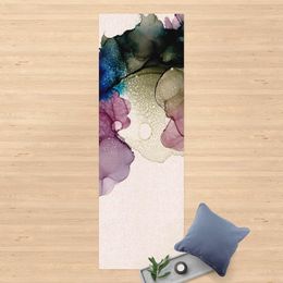 Kork-Teppich - Blumenbogen mit Gold - Abstrakt blau originell Aquarell Deko Wohnzimmer Schlafzimmer