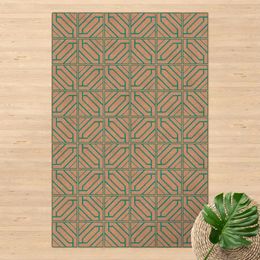 Bilderwelten Kork-Teppich Illustration t&uuml;rkis Fliesenoptik - Fliesenmuster Rauten Geometrie t&uuml;rkis - Deko Wohnzimmer Schlafzimmer