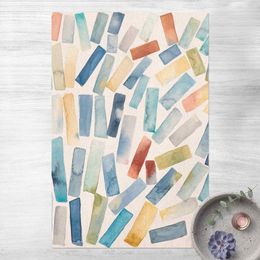 Bilderwelten Kork-Teppich modern blau originell Aquarell - Flie&szlig;ende Aquarellbalken - Geometrisch Wohnzimmer Schlafzimmer