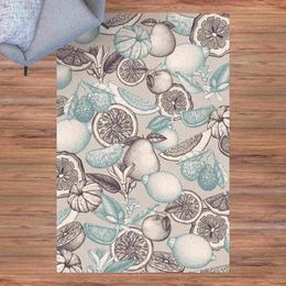 Bilderwelten Kork-Teppich Vintage grau Kulinarisch Korkmatte - Frische Bunte Vintage Zitrusfr&uuml;chte Blau Grau - Obst K&uuml;che