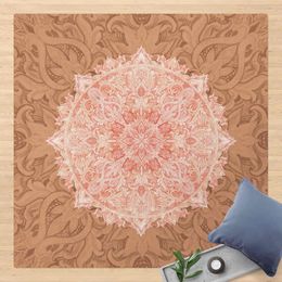 Kork-Teppich - Mandala Aquarell Ornament beige orange - modern beige originell Aquarell Ornamente Wohnzimmer Schlafzimmer