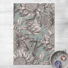 Bilderwelten Kork-Teppich Vintage grau Blumen Korkmatte - Florale Eleganz Echinacea - Retro Wohnzimmer Schlafzimmer