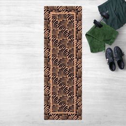Bilderwelten Kork-Teppich Illustration schwarz weiss Korkmatte - Quadratische Bl&auml;tterornamente Schwarz Wei&szlig; mit Rahmen - Retro Wohnzimmer Schlafzimmer