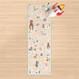 Kork-Teppich - Waldtiere - Freunde auf dem Waldweg - Illustration bunt Tiere Korkmatte Deko Kinderzimmer Baby M&auml;dchen Jungen