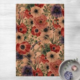 Kork-Teppich - Buntes Mohnblumen Aquarell - Illustration rot Aquarell Mohn Wohnzimmer Schlafzimmer