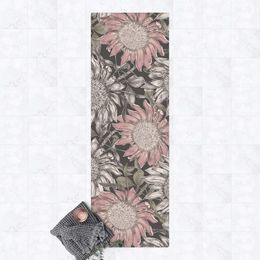 Kork-Teppich - Florale Eleganz Vintagebl&uuml;ten - Vintage grau Korkmatte Pflanzen Wohnzimmer Schlafzimmer