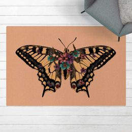 Bilderwelten Kork-Teppich Illustration gelb Tiere Korkmatte - Illustration floraler Schwalbenschwanz - Schmetterlinge Wohnzimmer Schlafzimmer