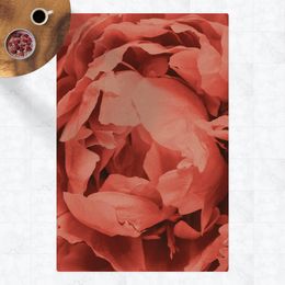Bilderwelten Kork-Teppich Landhaus rosa Blumen Korkmatte - Pfingstrose Bl&uuml;te Koralle - Rose Wohnzimmer Schlafzimmer