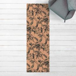 Bilderwelten Kork-Teppich Illustration blau Aquarell - Romantisches Bl&uuml;tenaquarell Blaugrau - Deko Wohnzimmer Schlafzimmer