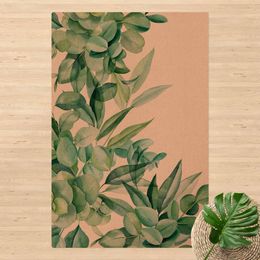 Kork-Teppich - Dickicht Eukalyptusbl&auml;tter Aquarell - Tropisch gr&uuml;n Aquarell Pflanzen Wohnzimmer Schlafzimmer