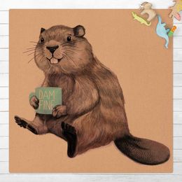 Kork-Teppich - Illustration Biber mit Kaffeetasse - modern braun Tiere Korkmatte Kaffee Kinderzimmer Baby M&auml;dchen Jungen