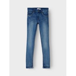 name it M&auml;dchen Slim-fit-Jeans "NKMTHEO XSLIM SWE JEANS 3113-TH NOOS", blau, Gr. 140, unifarben, Denim/Jeans, Obermaterial: 70% Baumwolle, 27%