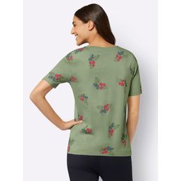 Classic Basics Damen Kurzarmshirt "Kurzarm-Shirt", gr&uuml;n, Gr. 52, gebl&uuml;mt, gemustert, mehrfarbig, 100% Baumwolle, Shirts