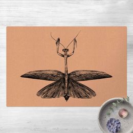 Bilderwelten Kork-Teppich Illustration schwarz Tiere Korkmatte - Illustration stolze Mantis Schwarz - Insekten Wohnzimmer Schlafzimmer
