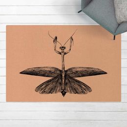 Kork-Teppich - Illustration stolze Mantis Schwarz - Illustration schwarz Tiere Korkmatte Insekten Wohnzimmer Schlafzimmer
