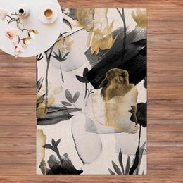 Bilderwelten Kork-Teppich Abstrakt schwarz Korkmatte - Abstraktes Pinselmuster Goldstaub - Deko Wohnzimmer Schlafzimmer