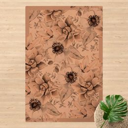 Bilderwelten Kork-Teppich Illustration beige Aquarell - Aquarell Gesteck mit Sukkulenten und Knospen - Deko Wohnzimmer Schlafzimmer