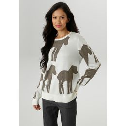 Damen Strickpullover, wei&szlig;, Gr. 48, Aniston SELECTED, Jacquardmuster, gemustert, Feinstrick, Obermaterial: 50% Polyacryl, 50% Viskose, Pullover, mit