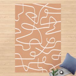 Bilderwelten Kork-Teppich Line Art weiss Korkmatte - Abstrakter Linienfluss Wei&szlig; - Streifen Wohnzimmer Schlafzimmer