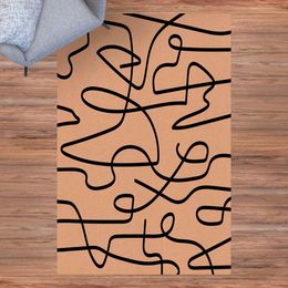 Bilderwelten Kork-Teppich Line Art schwarz Korkmatte - Abstrakter Linienfluss Schwarz - Streifen Wohnzimmer Schlafzimmer
