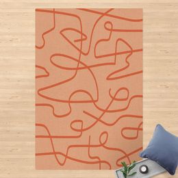 Bilderwelten Kork-Teppich Line Art rosa Korkmatte - Abstrakter Linienfluss Rosa - Streifen Wohnzimmer Schlafzimmer