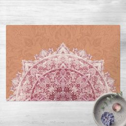 Bilderwelten Kork-Teppich modern rosa Spirituell Aquarell - Mandala Aquarell Ornament halbkreis rot - Ornamente Wohnzimmer Schlafzimmer