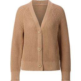 CR&Eacute;ATION L Damen Strickjacke in Grobstrick-Muster camel Gr&ouml;&szlig;e 38