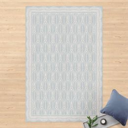 Kork-Teppich - Art Deco Federn Muster mit Bord&uuml;re - Vintage pastell Korkmatte Geometrisch Wohnzimmer Schlafzimmer