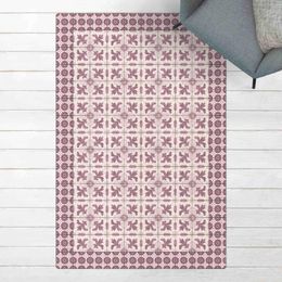 Bilderwelten Kork-Teppich Illustration violett Fliesenoptik - Marokkanische Fliesen mit Ornamenten mit Fliesenrahmen - Deko Wohnzimmer Schlafzimmer
