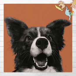 Kork-Teppich - Illustration Hund Border Collie Schwarz Wei&szlig; Malerei - modern schwarz weiss Tiere Aquarell Hund Wohnzimmer Schlafzimmer