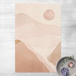 Kork-Teppich - Aquarell Landschaft Sonnenberge - Abstrakt beige Korkmatte Deko Wohnzimmer Schlafzimmer