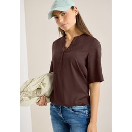 Cecil Damen Kurzarmbluse, braun, Gr. M, unifarben, Web, Obermaterial: 100% Viskose, Blusen, mit Knopfleiste