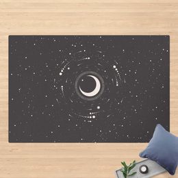 Kork-Teppich - Mond im Sternenkreis - modern schwarz weiss Spirituell Korkmatte Himmel Wohnzimmer Schlafzimmer