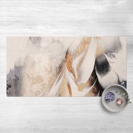 Kork-Teppich - Goldene abstrakte Wintermalerei - Abstrakt gold originell Aquarell Deko Wohnzimmer Schlafzimmer