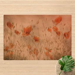 Bilderwelten Kork-Teppich Motiv beige Korkmatte - Mohnblumen und Gr&auml;ser im Feld - Mohn Wohnzimmer Schlafzimmer