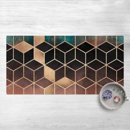 Kork-Teppich - T&uuml;rkis Ros&eacute; goldene Geometrie - Abstrakt t&uuml;rkis originell Aquarell Geometrisch Wohnzimmer Schlafzimmer