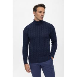 Rollkragenpullover FELIX HARDY "Rollkragenpullover aus Kabelstrick", Herren, Gr. M, navy, 100% Baumwolle, Pullover Rollkragenpullover