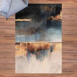 Bilderwelten Kork-Teppich Abstrakt gold originell Aquarell - Abstraktes Seeufer in Gold - Deko Wohnzimmer Schlafzimmer