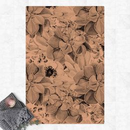 Bilderwelten Kork-Teppich Illustration schwarz weiss Aquarell - Aquarell Sukkulente mit Bl&uuml;te in Schwarz Wei&szlig; - Deko Wohnzimmer Schlafzimmer