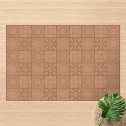 Kork-Teppich - Orientalischer Mandala Mustermix mit Grau - Landhaus grau Spirituell Korkmatte Mandala Wohnzimmer Schlafzimmer