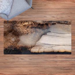 Bilderwelten Kork-Teppich Abstrakt schwarz originell Aquarell - Goldener Marmor gemalt - Deko Wohnzimmer Schlafzimmer