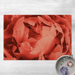 Bilderwelten Kork-Teppich Landhaus rosa Blumen Korkmatte - Pfingstrose Bl&uuml;te Koralle - Rose Wohnzimmer Schlafzimmer